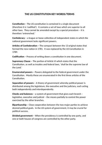 A LEVEL US GOVERNMENT AND POLITICS L1 THE ORIGINS OF THE US ...
