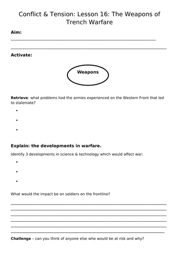 Conflict & Tension: Lesson 16: The Weapons of Trench Warfare | Teaching ...