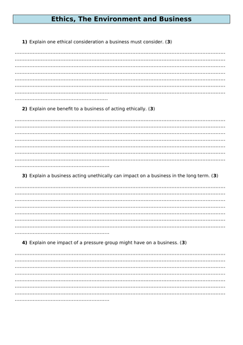 Ethics and the Environment Worksheet - GCSE (9-1) Business | Teaching ...