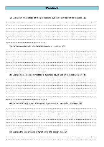 Product Worksheet - GCSE (9-1) Business | Teaching Resources