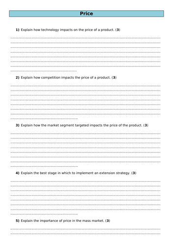 Price Worksheet - GCSE (9-1) Business | Teaching Resources