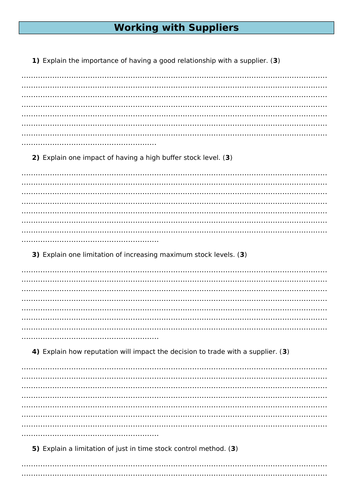 Working with Suppliers Worksheet - GCSE (9-1) Business | Teaching Resources