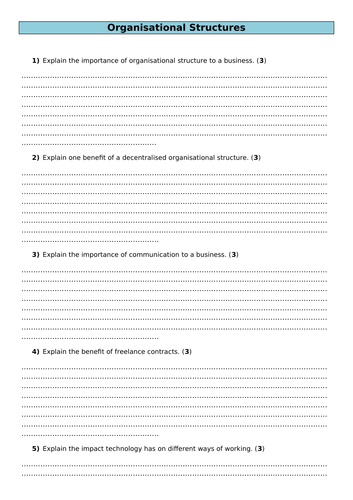 Organisational Structures Worksheet - GCSE (9-1) Business | Teaching ...