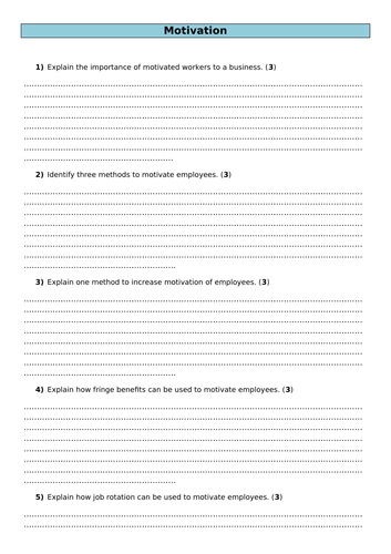 Motivation Worksheet - GCSE (9-1) Business | Teaching Resources