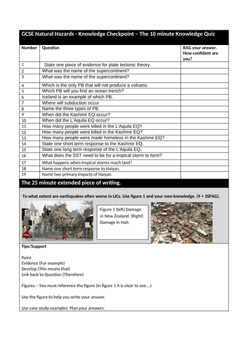 AQA Geography Natural Hazards Full set of Lesson. | Teaching Resources