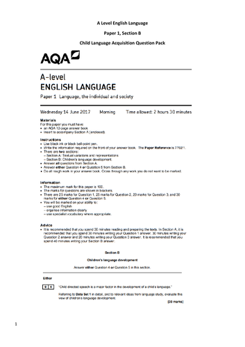 AQA A Level Child Language Acquisition Essay Questions | Teaching Resources