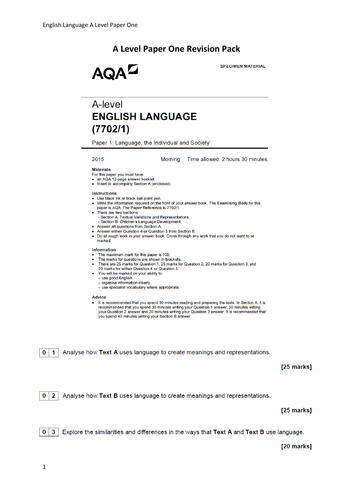 A Level Paper One Section A Essay Questions | Teaching Resources