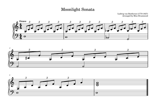 Keyboard skills - Moonlight Sonata score | Teaching Resources