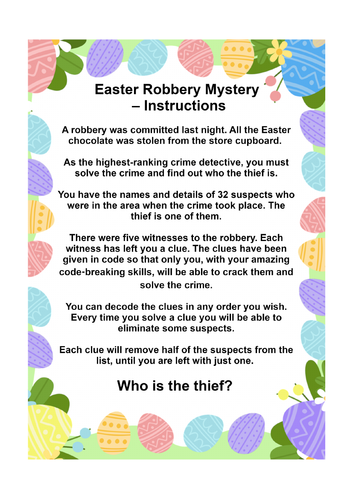 Easter Robbery Mystery Game | Teaching Resources