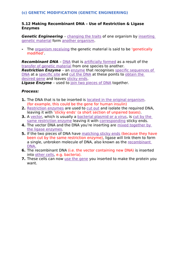 Genetic Modification | (I)GCSE Biology Detailed Notes | Teaching Resources