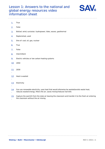 National and Global Energy Resources | Teaching Resources