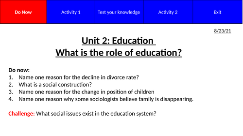 Introduction to Education Unit AQA sociology | Teaching Resources