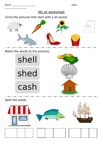 Differentiated phonics worksheet - sh sound | Teaching Resources