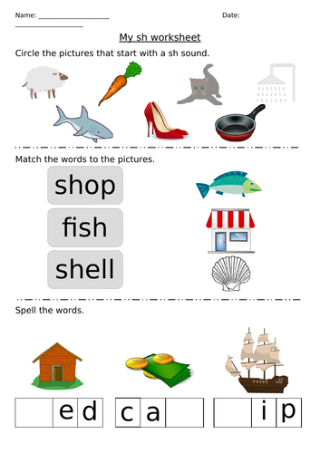 Differentiated phonics worksheet - sh sound | Teaching Resources