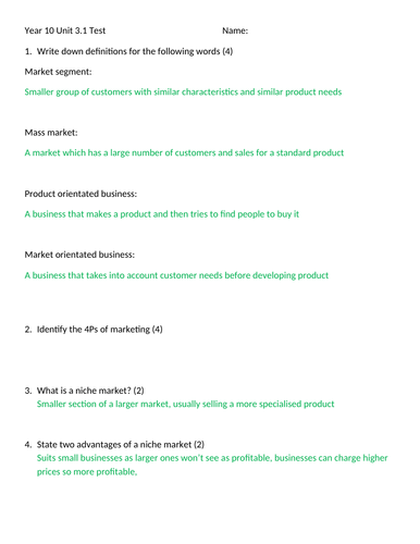 CIE iGCSE Business Unit 3: Marketing 1/2 | Teaching Resources