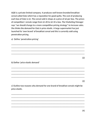 CIE iGCSE Business Studies Unit 3: Marketing 2/2 | Teaching Resources