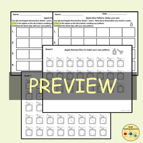 Apple Dice Patterns Worksheets Activities | Teaching Resources