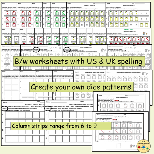 Apple Dice Patterns Worksheets Activities | Teaching Resources