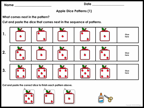 Apple Dice Patterns Worksheets Activities | Teaching Resources