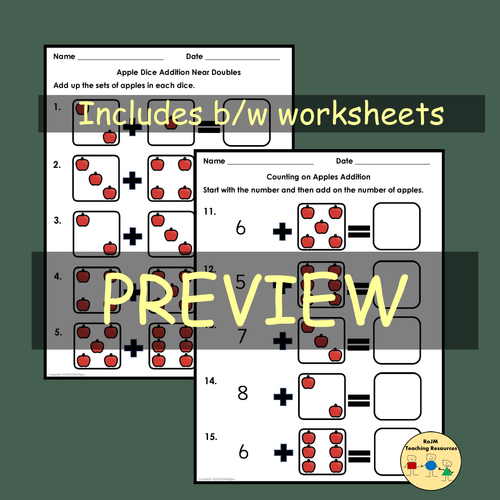 Apple Themed Numbers Dice Addition Worksheets Activities | Teaching ...