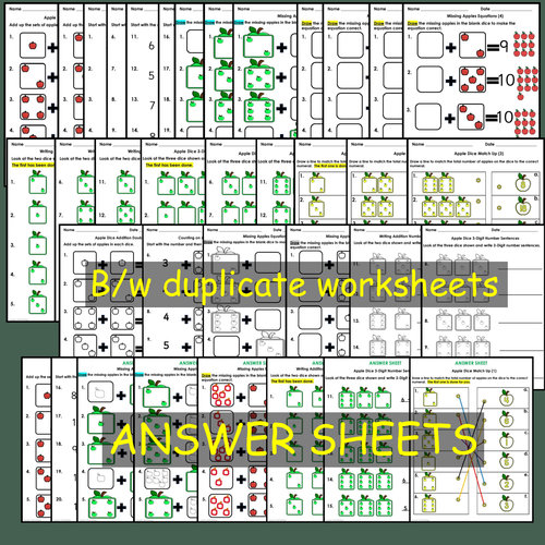 Apple Themed Numbers Dice Addition Worksheets Activities | Teaching ...