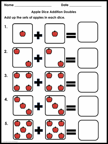 Apple Themed Numbers Dice Addition Worksheets Activities | Teaching ...