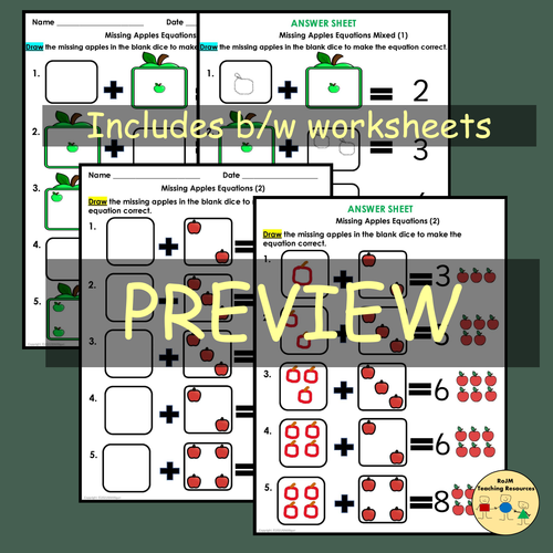 Apple Themed Numbers Dice Addition Worksheets Activities | Teaching ...