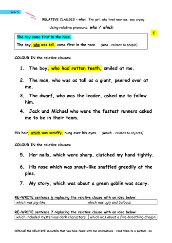 English Grammar - RELATIVE CLAUSES (using: who, which) KS2 | Teaching ...