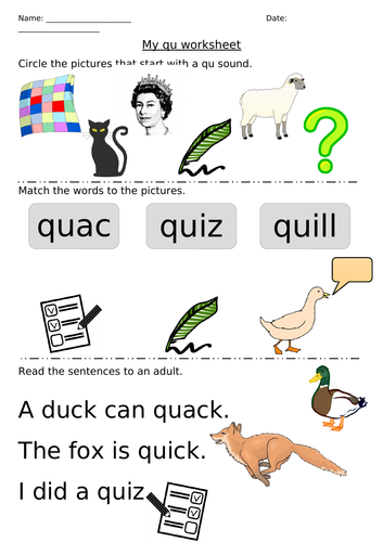 Differentiated Phonics Worksheet - qu sound | Teaching Resources