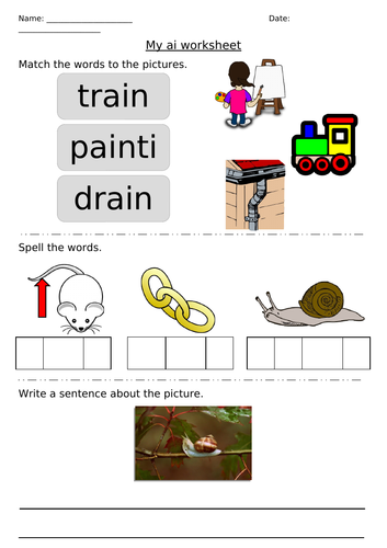 Differentiated Phonics Worksheet - ai sound | Teaching Resources
