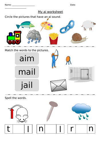 Differentiated Phonics Worksheet - ai sound | Teaching Resources