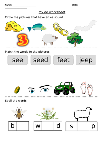 Differentiated Phonics Worksheet - ee sound | Teaching Resources