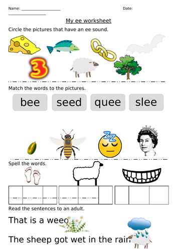 Differentiated Phonics Worksheet - ee sound | Teaching Resources