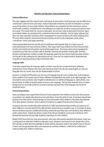 Ethnicity and education: internal and external factors AQA sociology ...