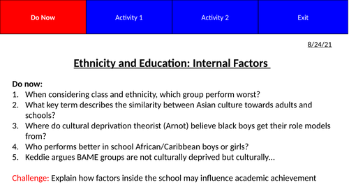 Ethnicity and education: internal and external factors AQA sociology ...