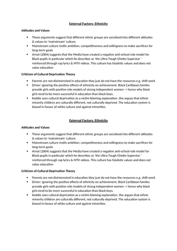 Ethnicity and education: internal and external factors AQA sociology ...