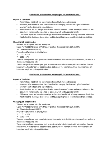 Gender and Education: internal and external factors AQA Sociology ...