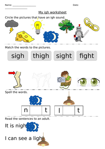 Differentiated Phonics Worksheet - igh sound | Teaching Resources