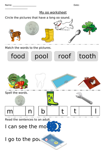 Differentiated Phonics Worksheet - long oo sound | Teaching Resources