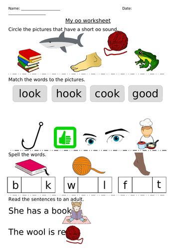Differentiated Phonics Worksheet - short oo sound | Teaching Resources