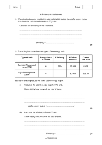 KS4 GCSE Physics EDEXCEL CP3b/SP3b Energy Efficiency Lesson Bundle ...