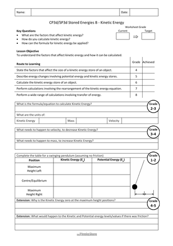 KS4 GCSE Physics EDEXCEL CP3d/SP3d Stored Energies B - Kinetic Energy ...