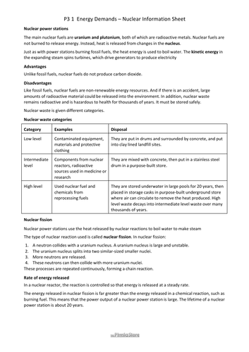 KS4 GCSE Physics EDEXCEL CP3e/SP3e Non-renewable Resources Lesson ...