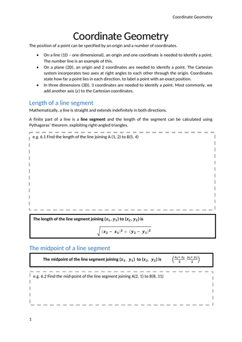 Coordinate geometry (Year 1 A Level Maths): class notes + questions and ...