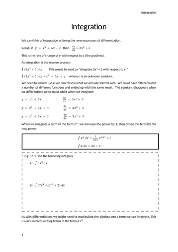 Integration (Year 1 A Level Maths): class notes + questions and answers ...