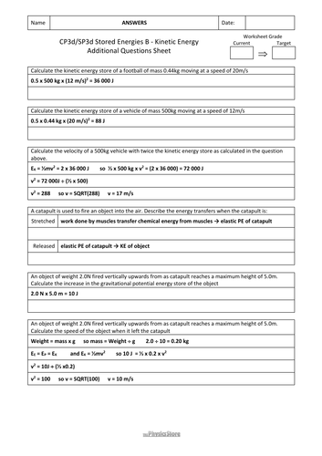 KS4 GCSE Physics EDEXCEL CP3/SP3 Conservation of Energy - 23WS and 18MS ...