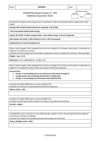KS4 GCSE Physics EDEXCEL CP3/SP3 Conservation of Energy - 23WS and 18MS ...