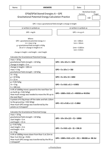 KS4 GCSE Physics EDEXCEL CP3/SP3 Conservation of Energy - 23WS and 18MS ...