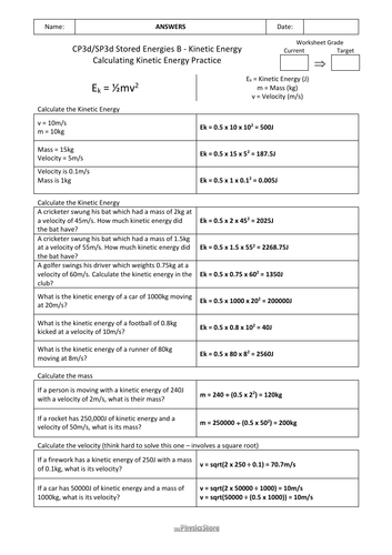 KS4 GCSE Physics EDEXCEL CP3/SP3 Conservation of Energy - 23WS and 18MS ...
