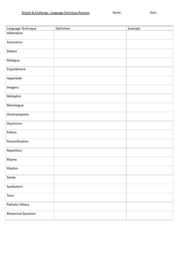 Language Techniques - Worksheet | Teaching Resources Language Techniques - Worksheet | Teaching Resources